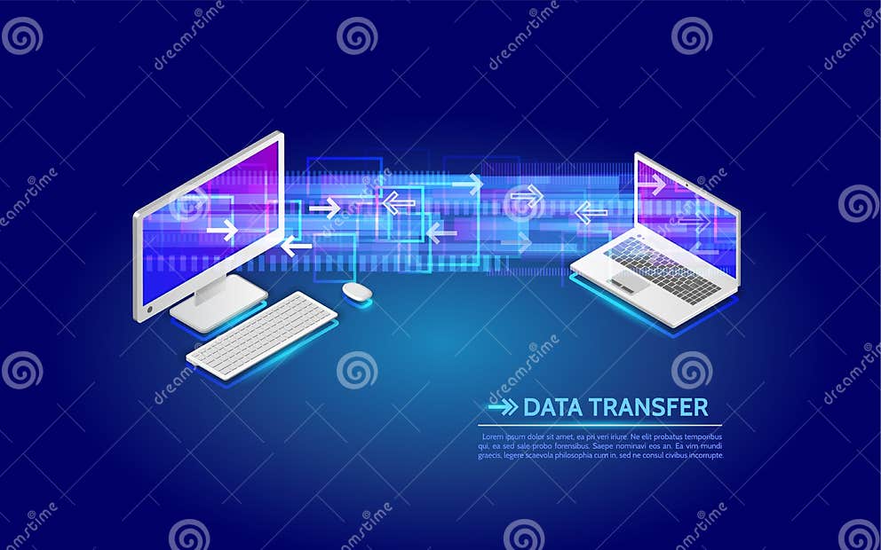 File Transfer from Computer To Laptop. Abstract Virtual Digital Stock ...
