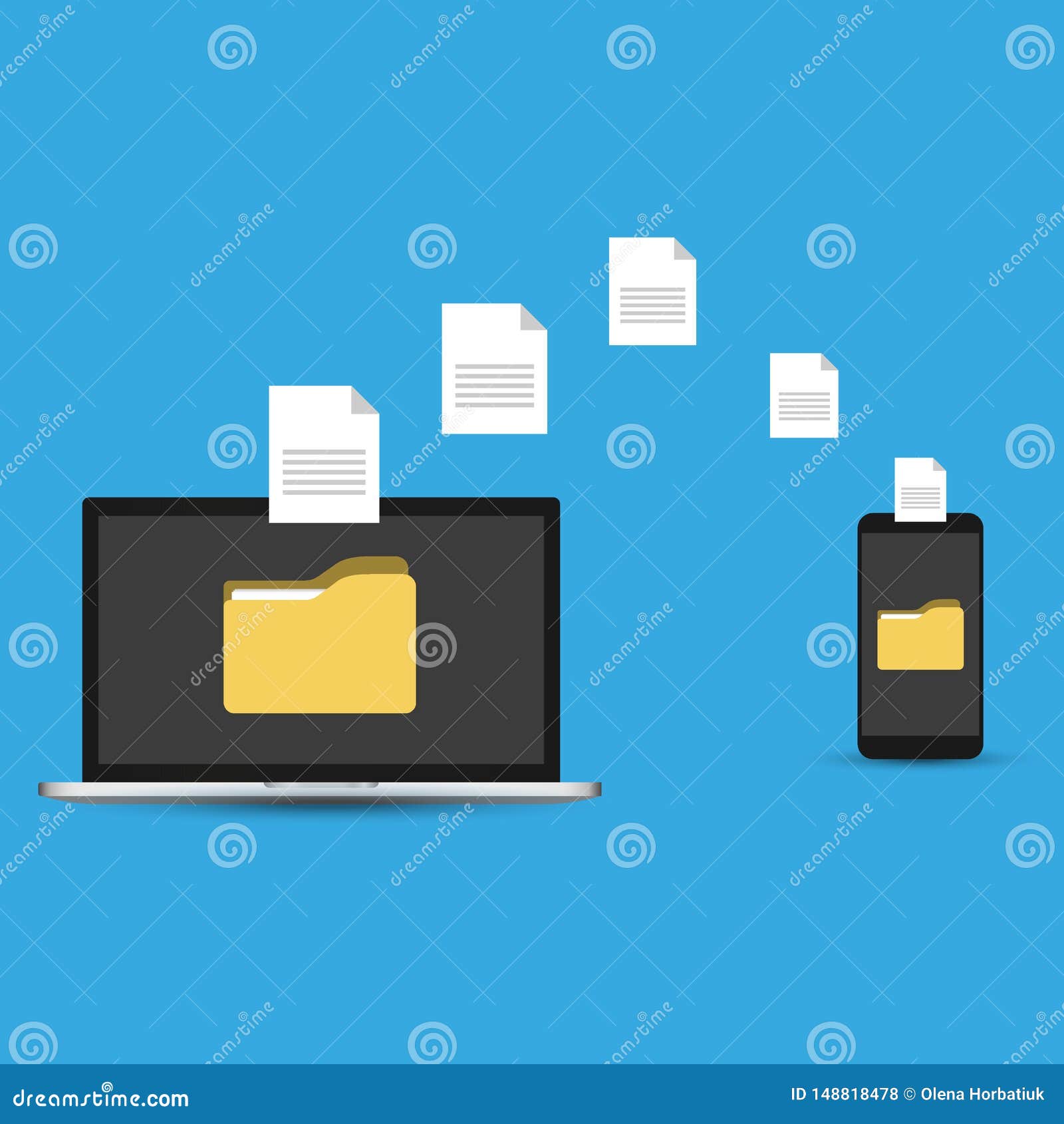 File Transfer. Hand Holding Smartphone with Folder on Screen and ...