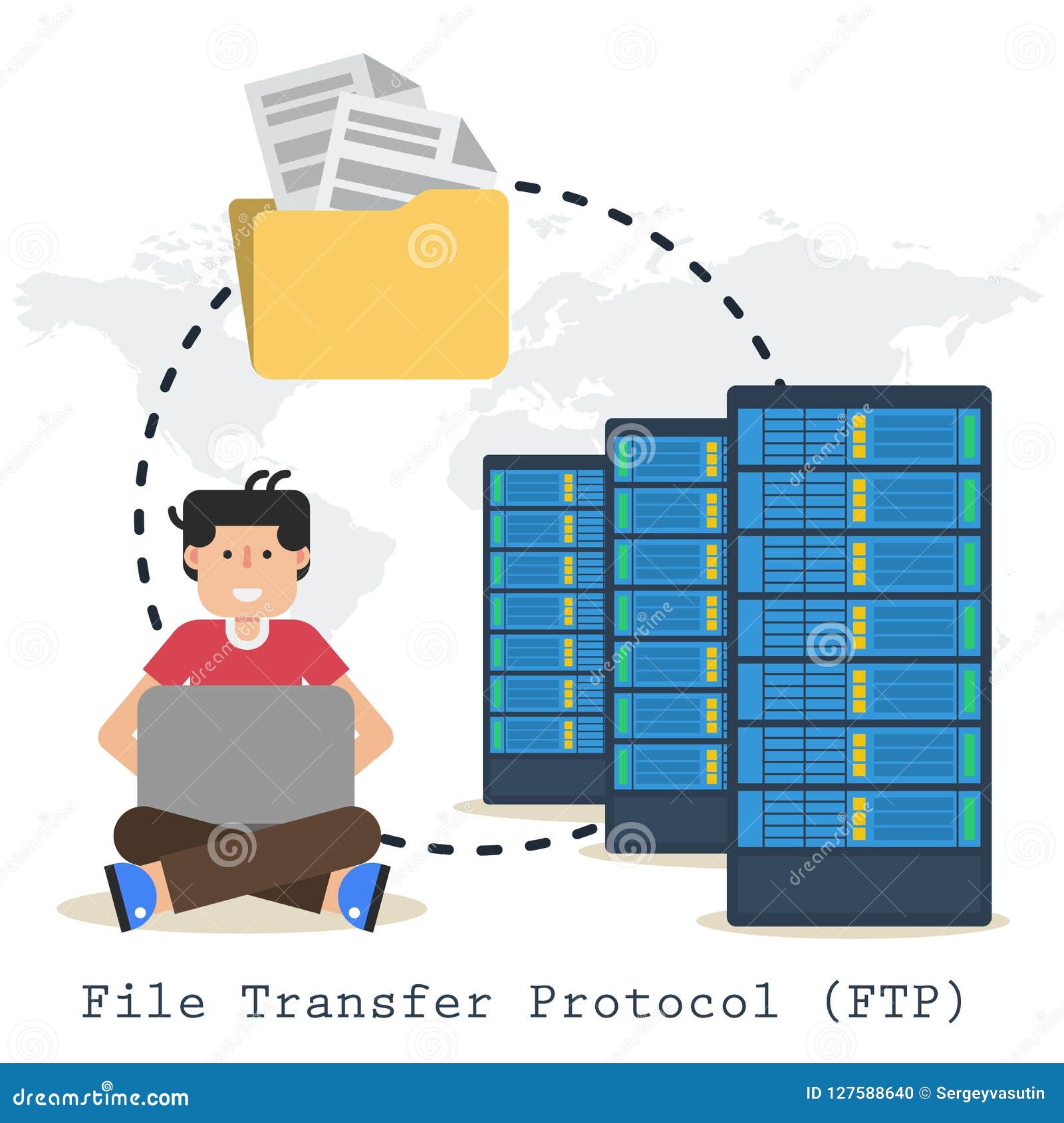 File Transfer Protocol Concept with Man, Folder Stock Vector ...