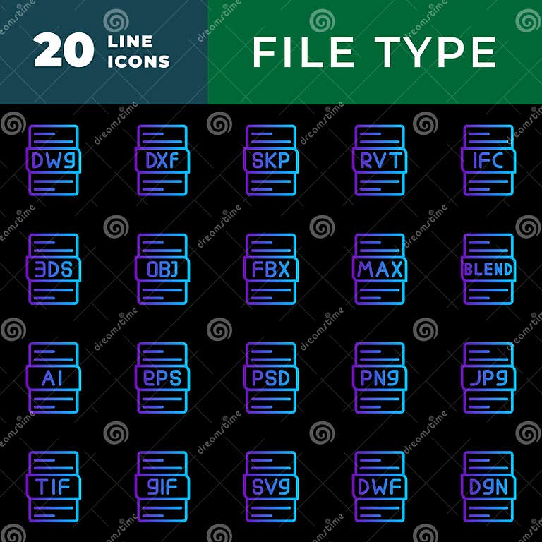 File Type Document Gradient Outline Icon Collection. Format, Extension ...