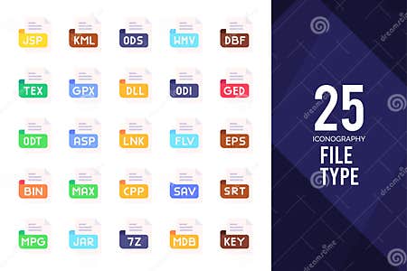 25 File Type Flat Icon Pack. Vector Illustration Stock Vector ...