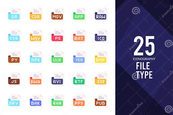 25 File Type Flat Icon Pack. Vector Illustration Stock Vector ...