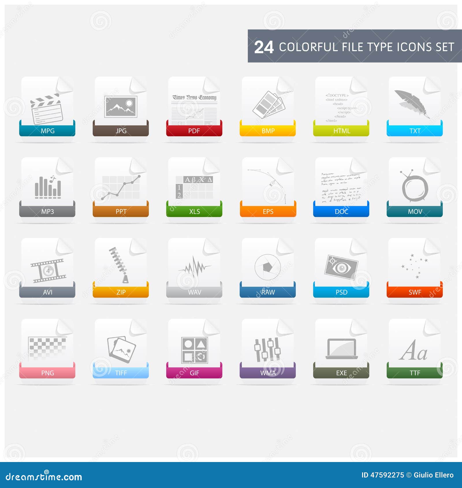 File type icons set stock vector. Illustration of flat - 47592275