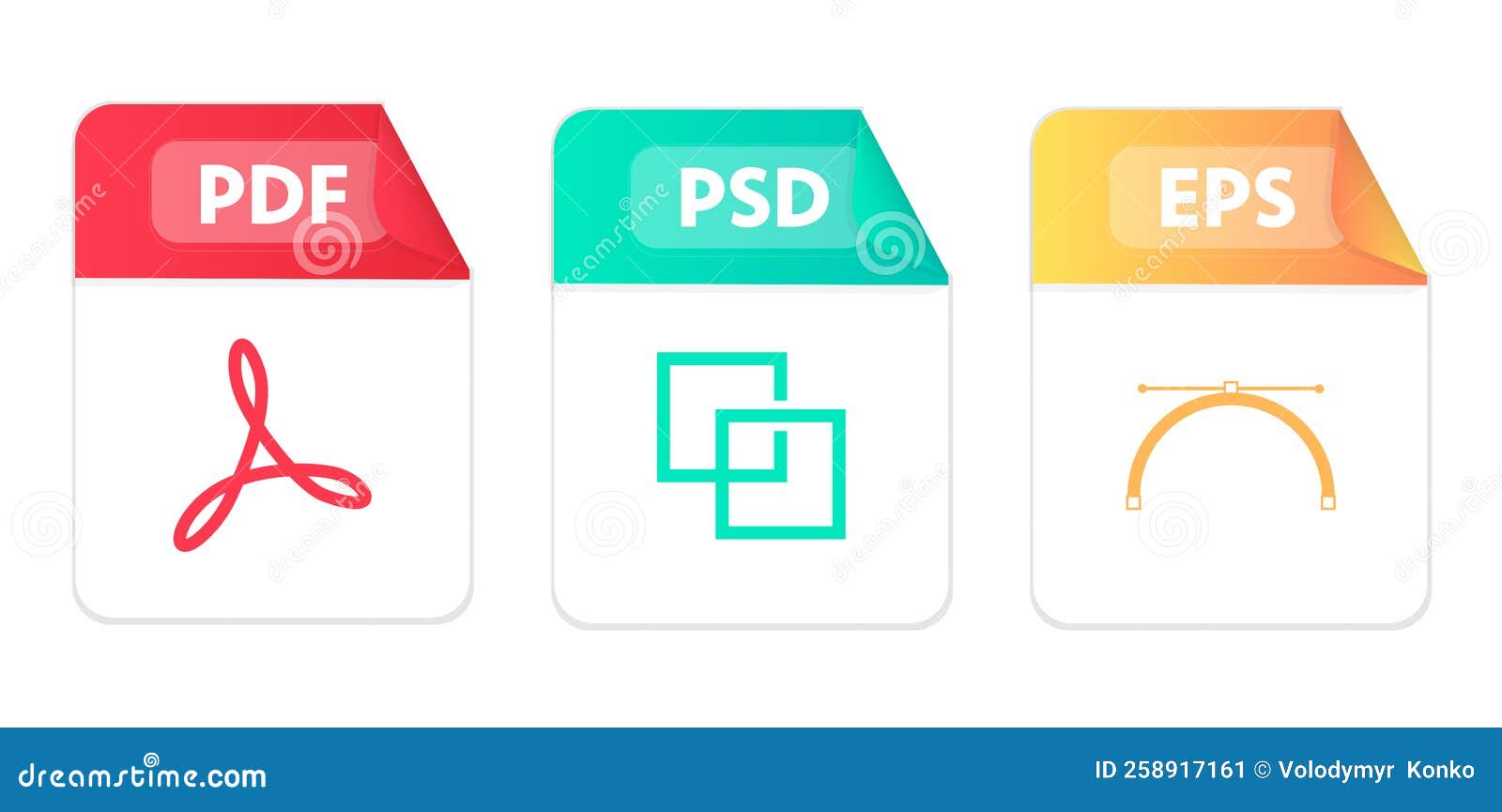 File Type Icons. Set of Pdf, Eps, Psd. Collection Colored Icons for ...