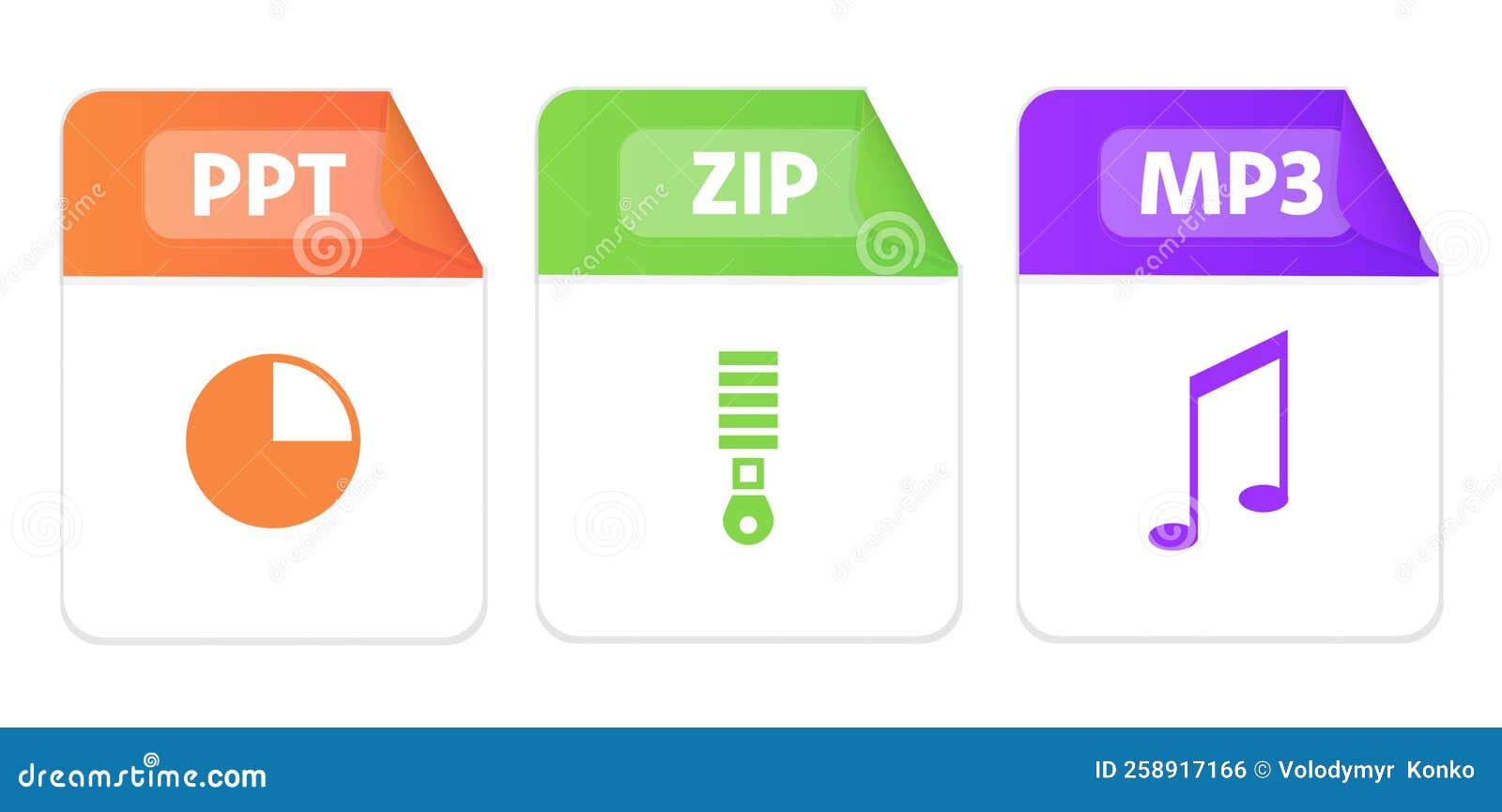 File Type Icons. Set of Ppt, Zip, Mp3. Collection Colored Icons for ...
