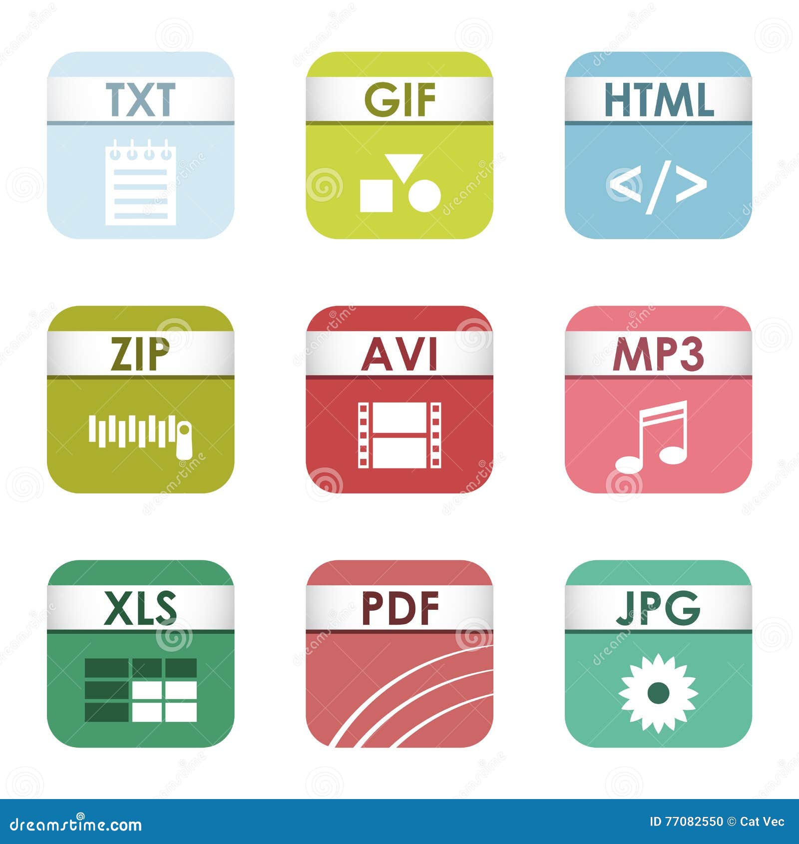 File Type Icons Vector Set. Stock Vector - Illustration of multimedia ...
