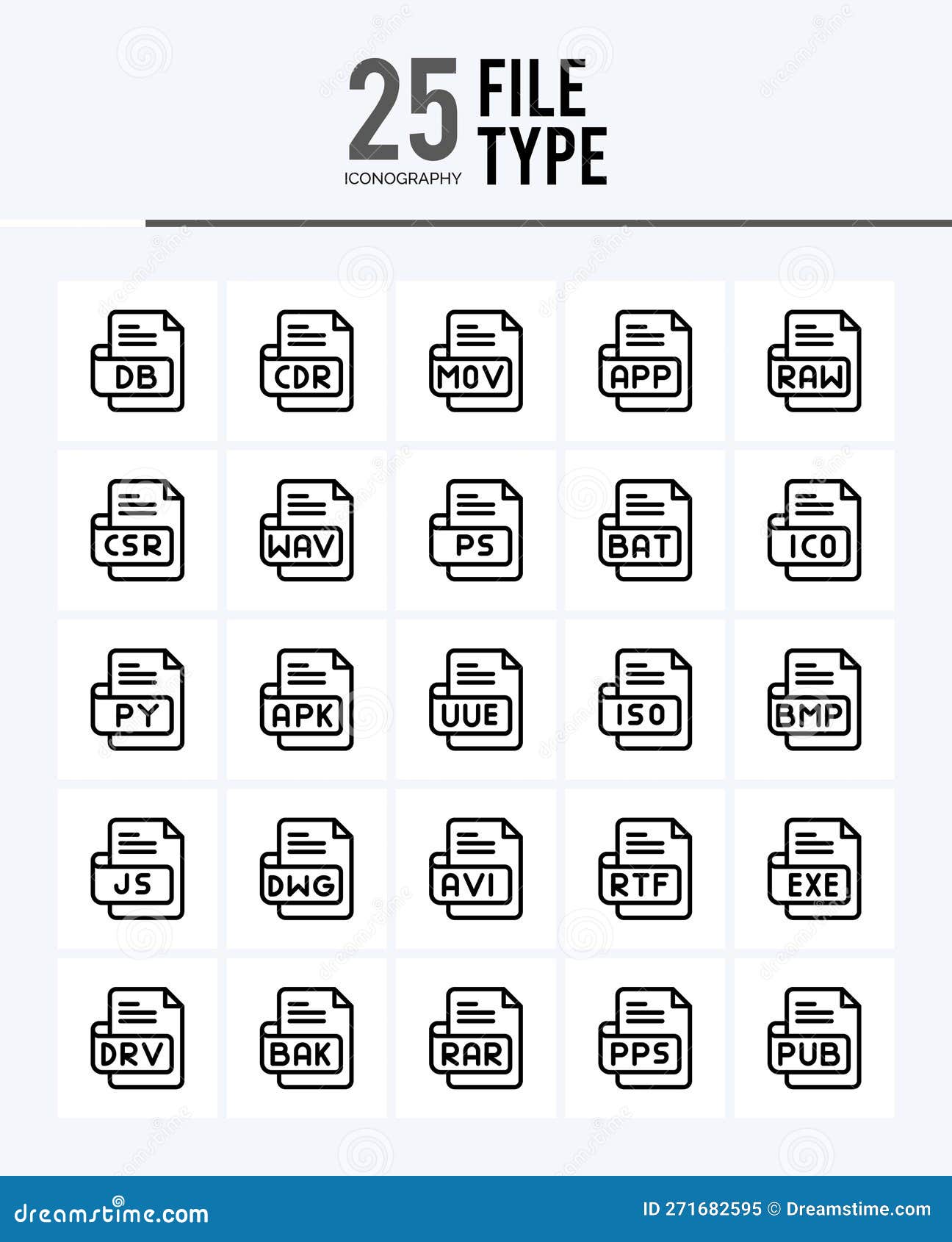 25 File Type Outline Icons Pack Vector Illustration Stock Vector ...