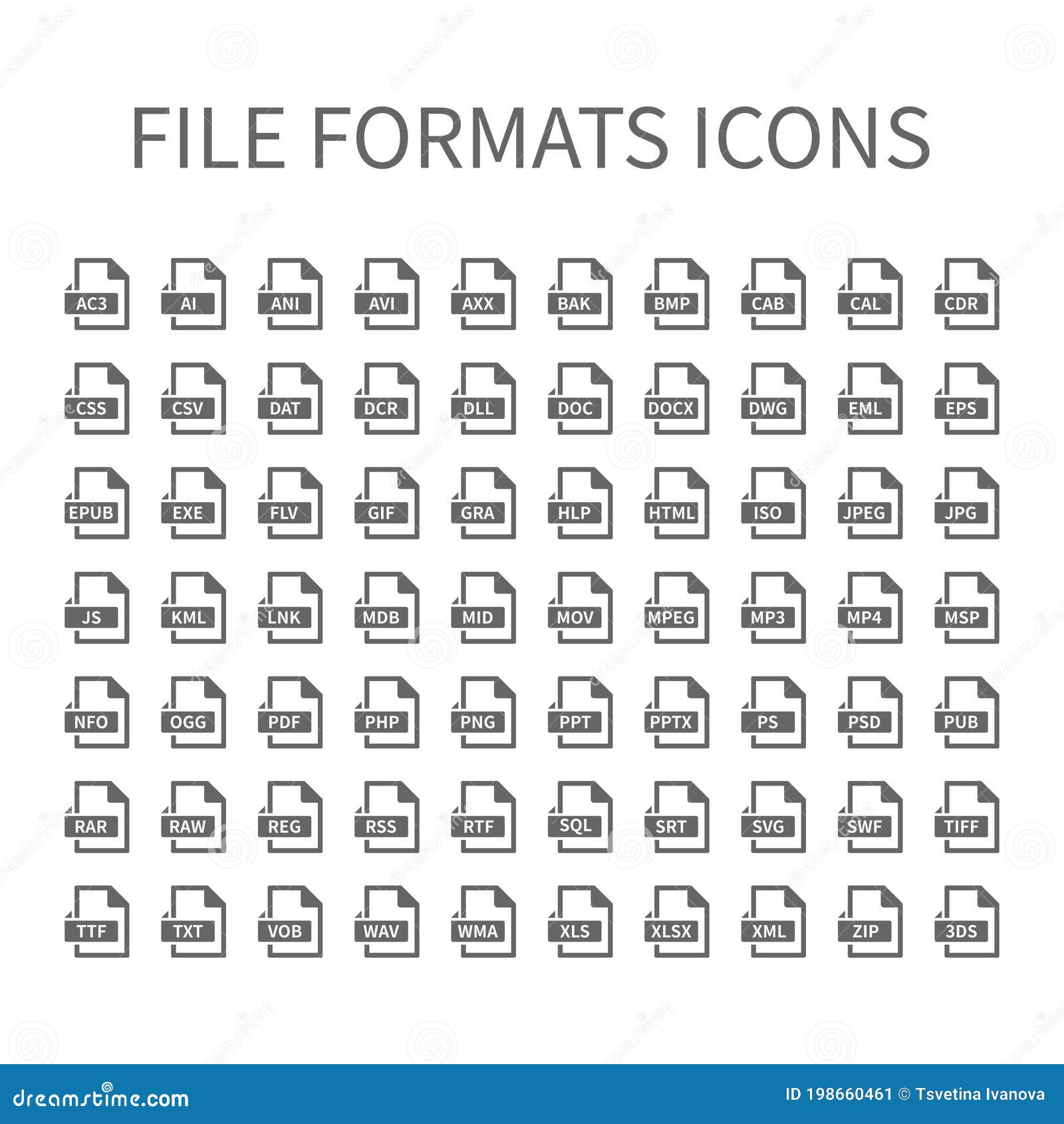 File Type Vector Icons. File Format Icon Set, Files Buttons Stock ...