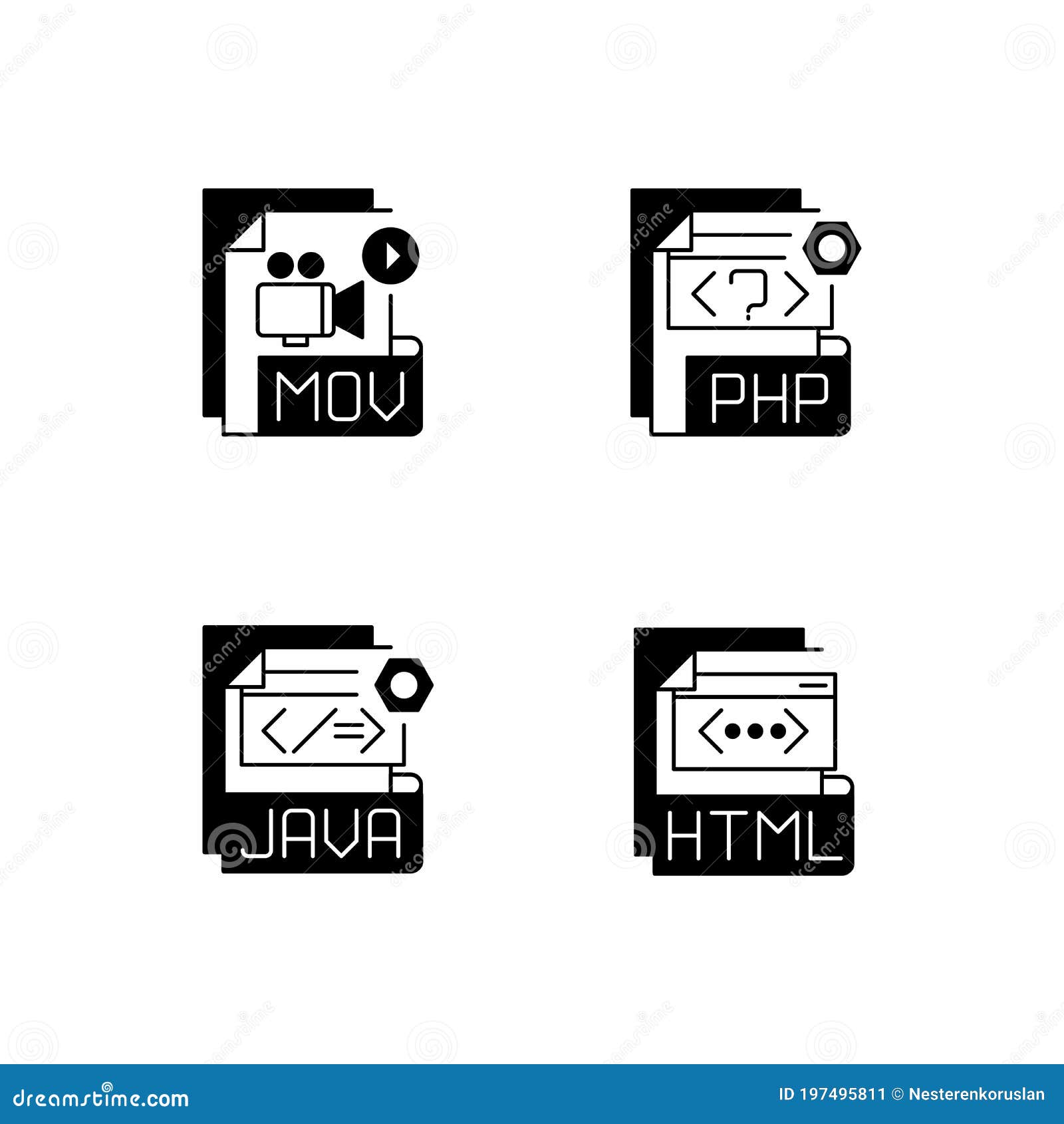 File Types Black Linear Icons Set Stock Vector - Illustration of black ...