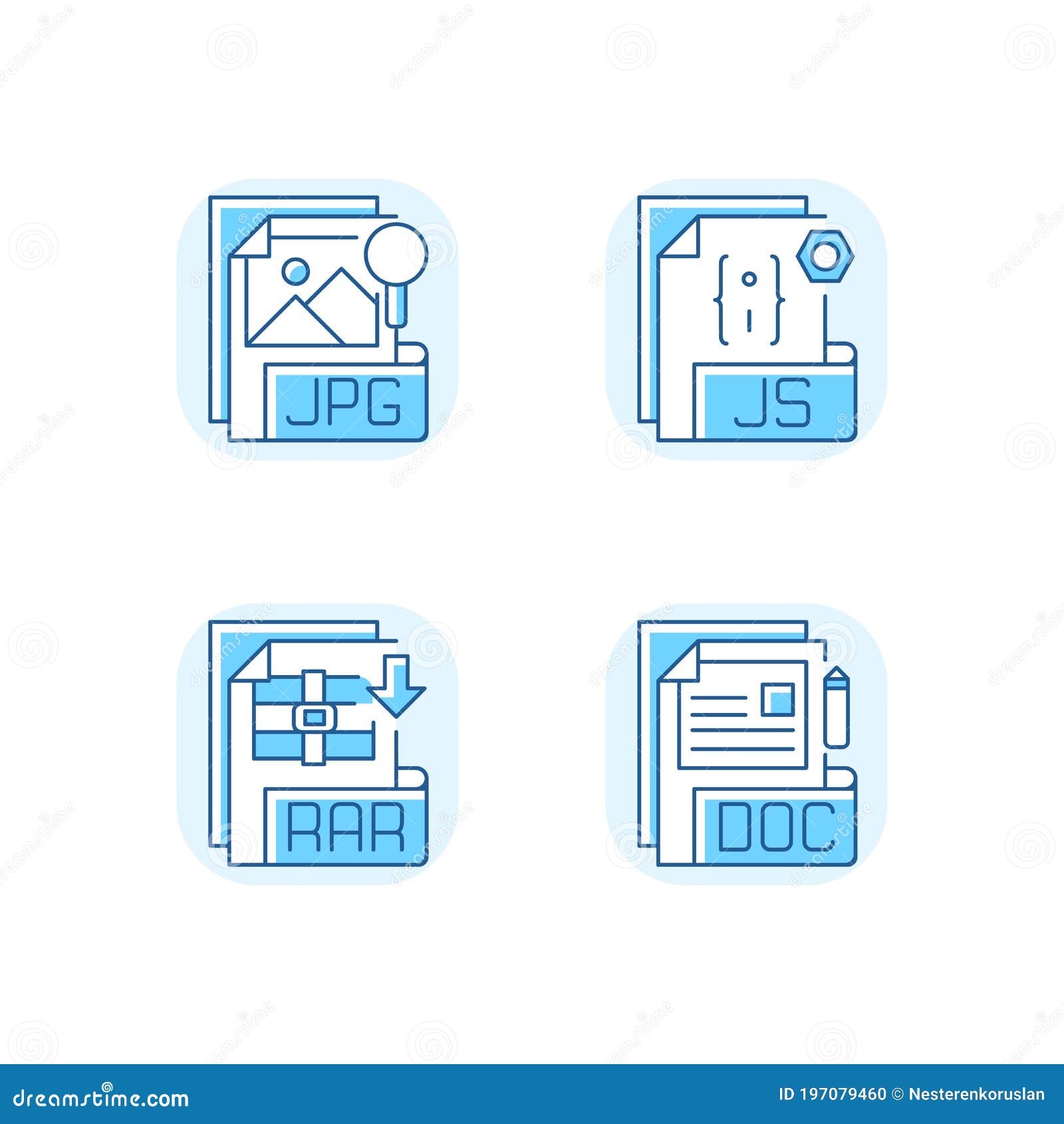 File Types Blue RGB Color Icons Set Stock Vector - Illustration of line ...