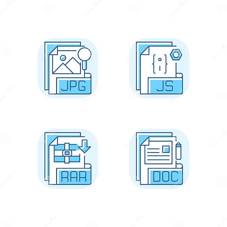 File Types Blue RGB Color Icons Set Stock Vector - Illustration of line ...