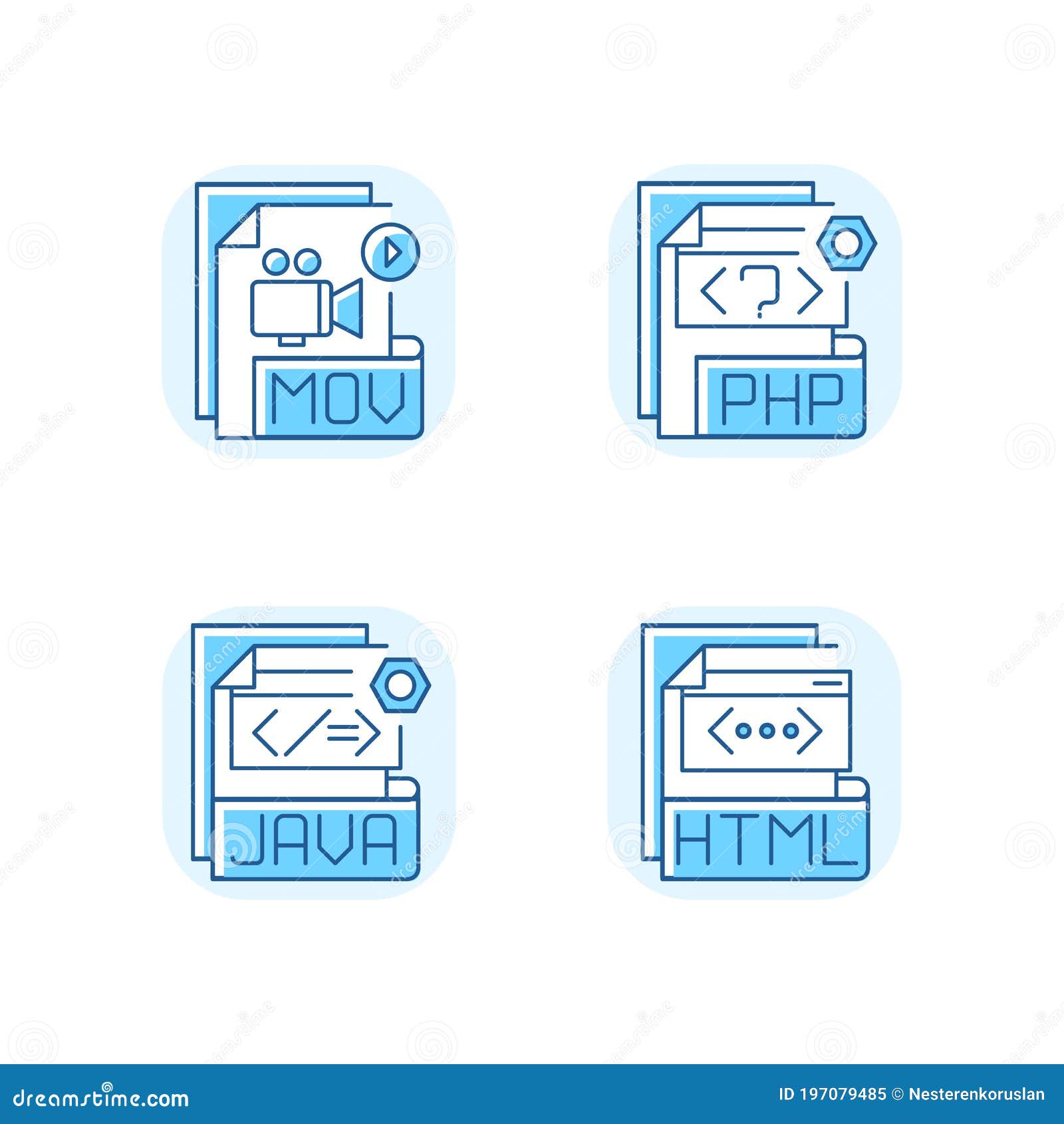 File Types Blue RGB Color Icons Set Stock Vector - Illustration of line ...