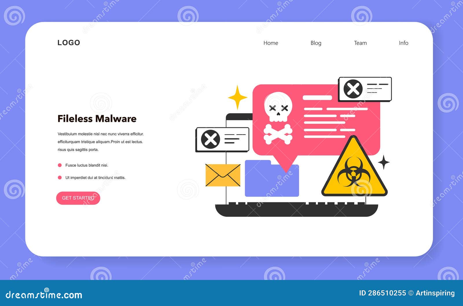 Fileless Malware Web Banner or Landing Page. Virus, Hacking Software ...