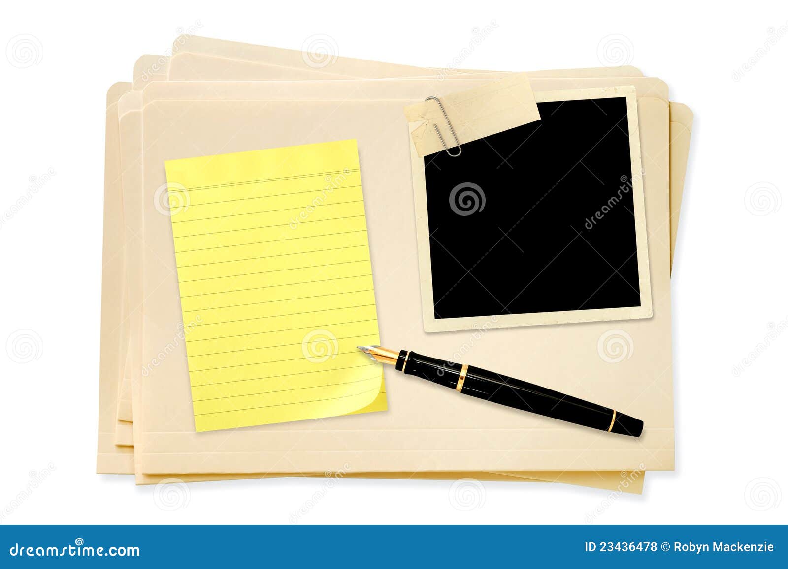 Files with Blank Photo Notepaper and Pen Stock Photo - Image of paper ...