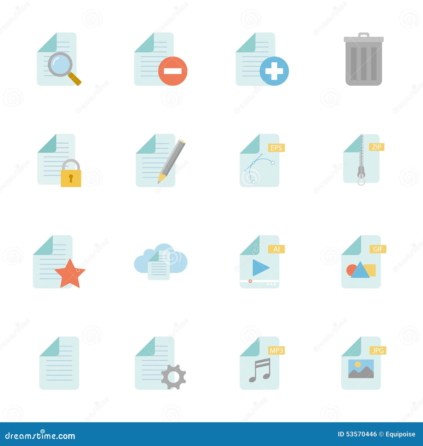 Files and Documents Color Flat Icons Set Stock Illustration ...