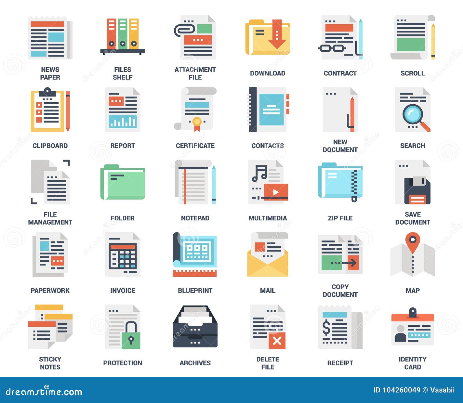 Files and Documents Flat Icons Stock Vector - Illustration of corporate ...