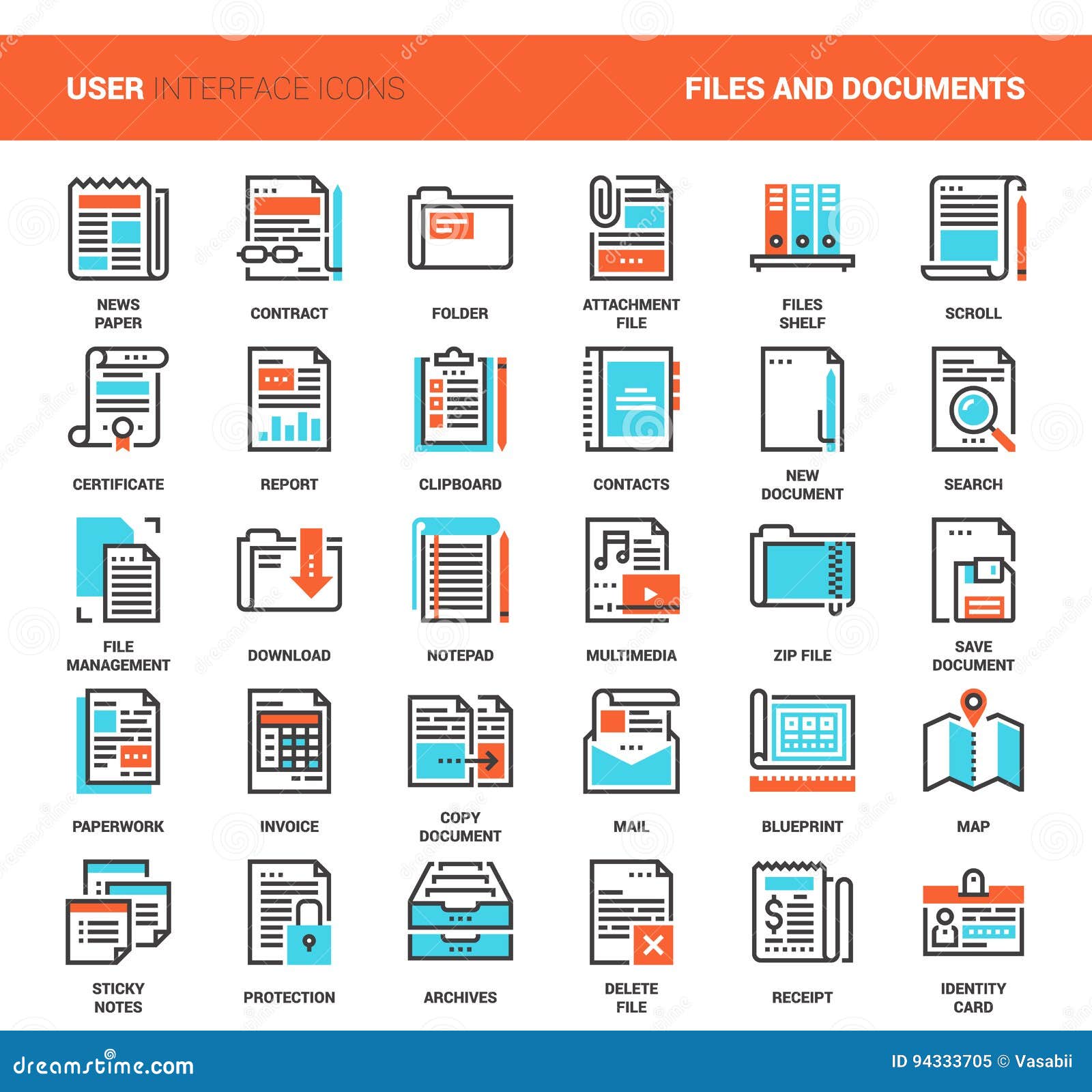 Files and Documents Flat Line Icons Stock Vector - Illustration of logo ...