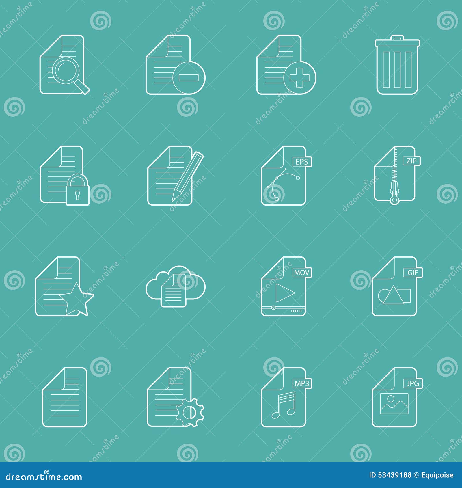 Files and Documents Thin Lines Icons Set Stock Illustration ...