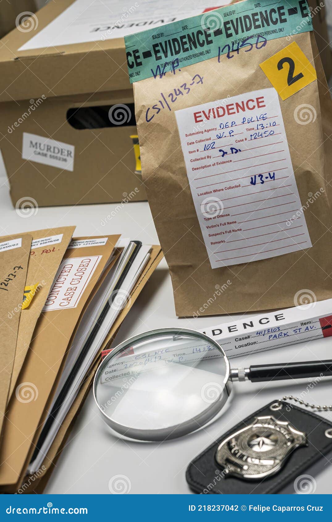 Files and Evidence Bag in a Crime Lab Stock Photo - Image of person ...