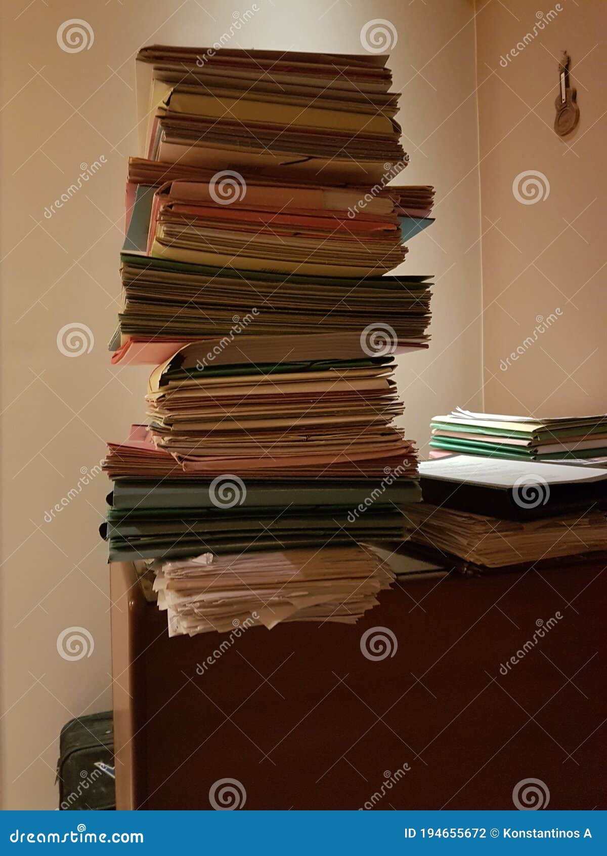Files Folders Pile in Old Dark Office Stock Photo - Image of archive ...
