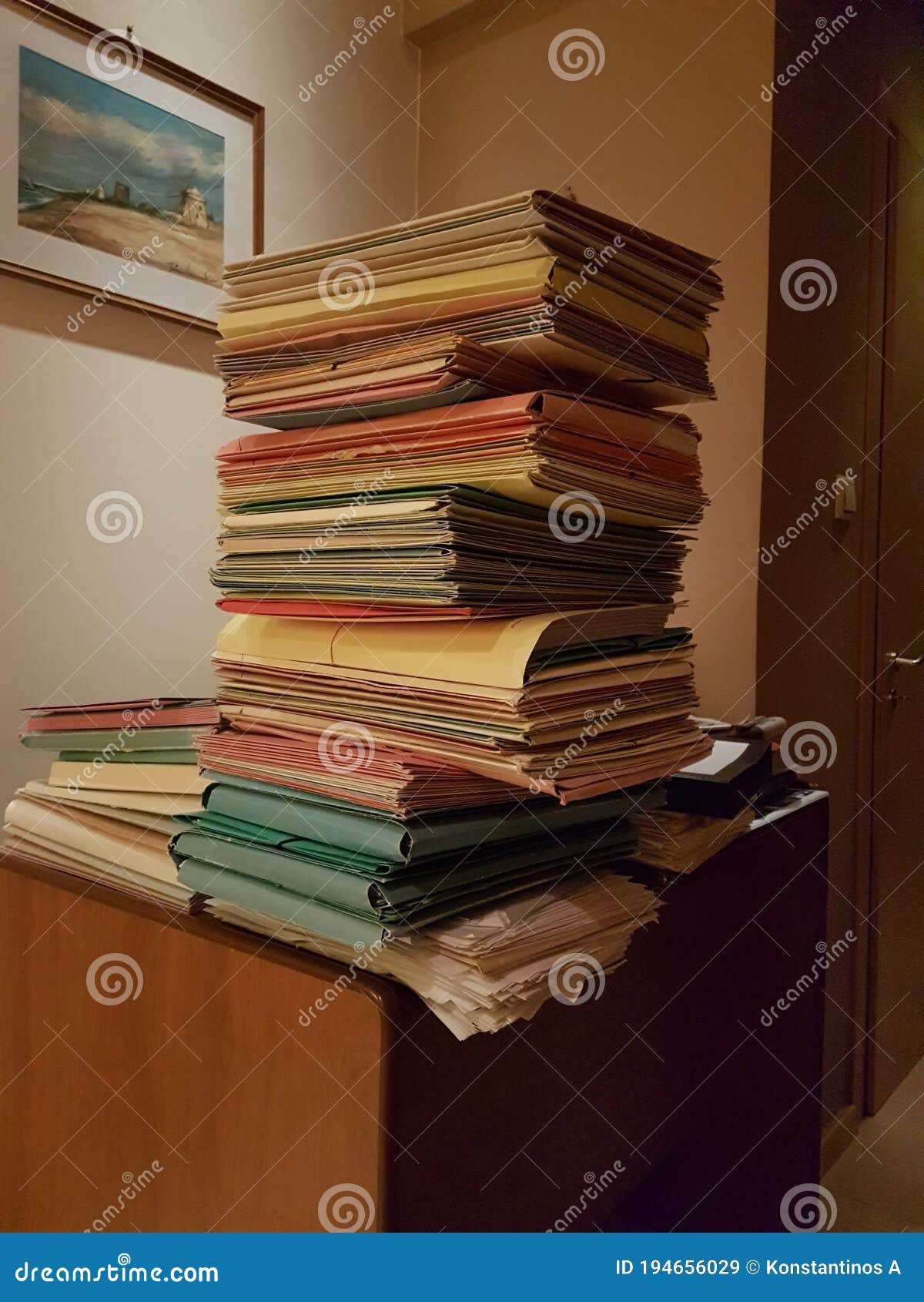 Files Folders Pile in Old Dark Office Editorial Stock Image - Image of ...