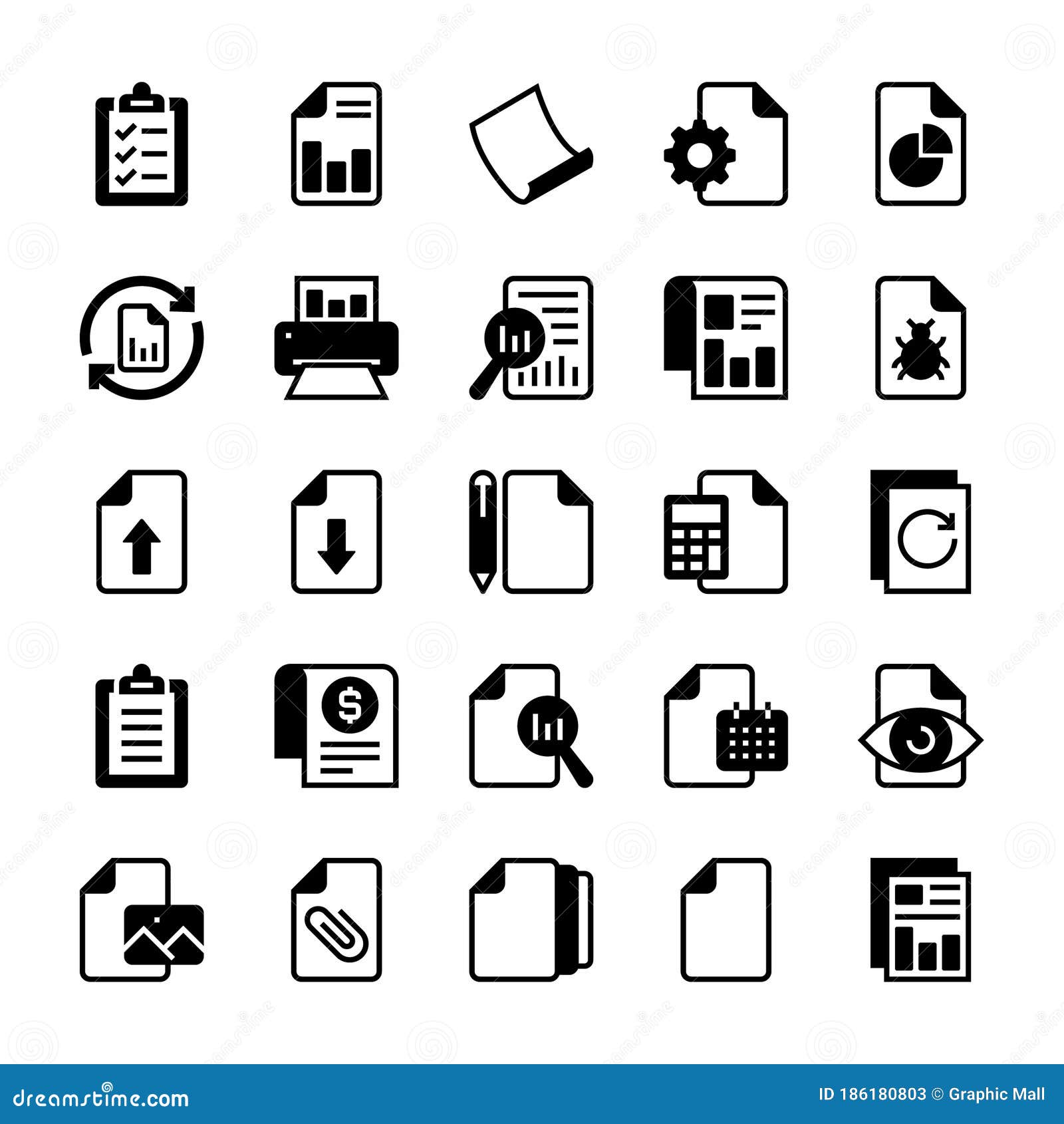 Files - 25 icons image. stock vector. Illustration of page - 186180803