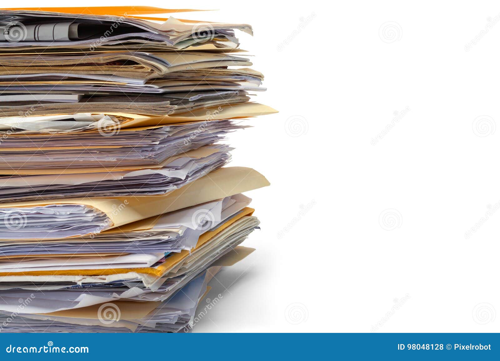 Files Stack Close Up stock photo. Image of paper, yellow - 98048128