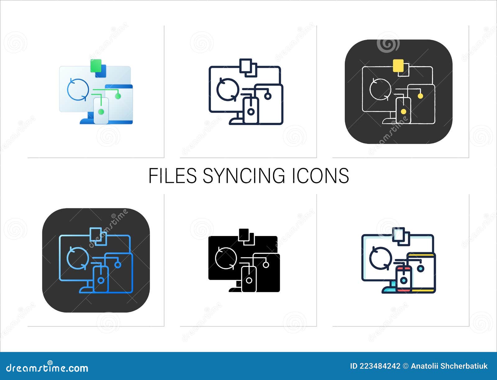 Files syncing icons set stock vector. Illustration of testing - 223484242