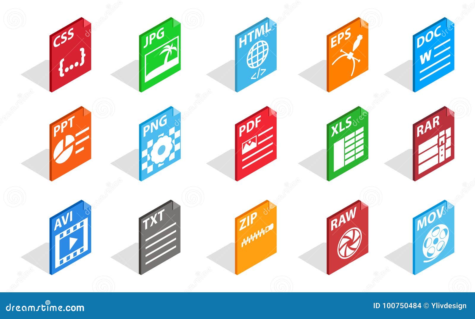 Files Type Icon Set, Isometric Style Stock Vector - Illustration of ...