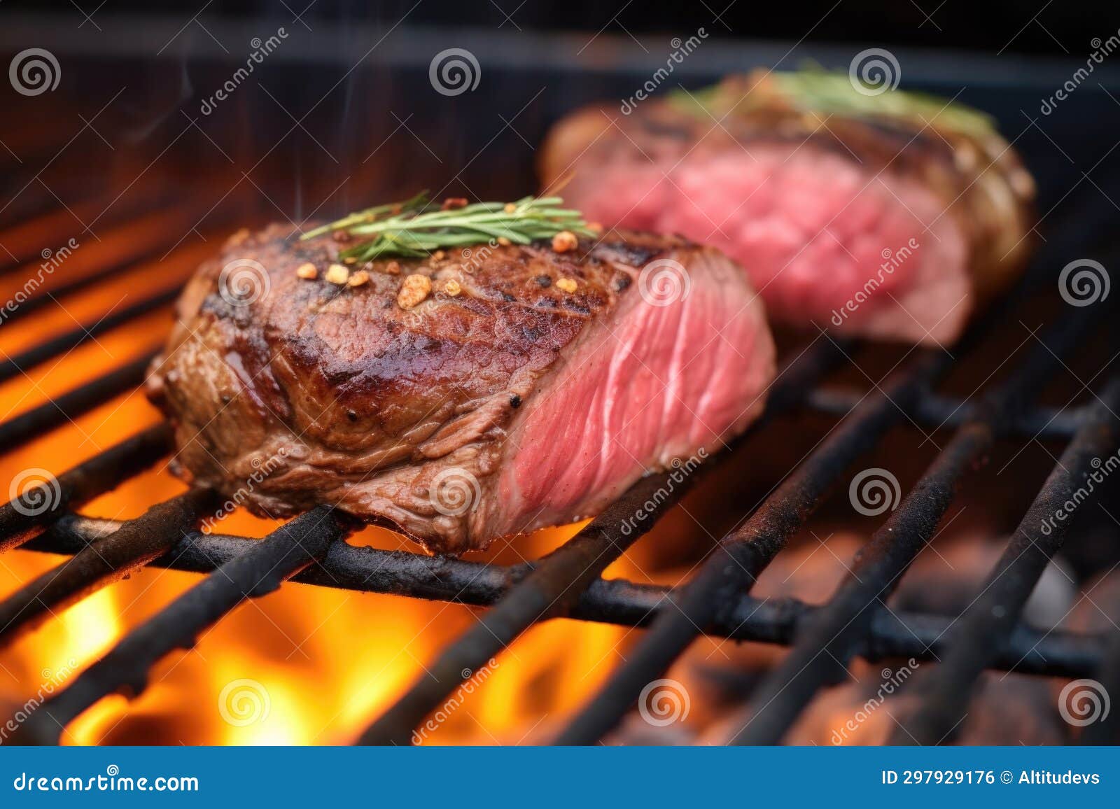 Filet Mignon on Grilling Rack, with Visible Flames Stock Photo - Image ...