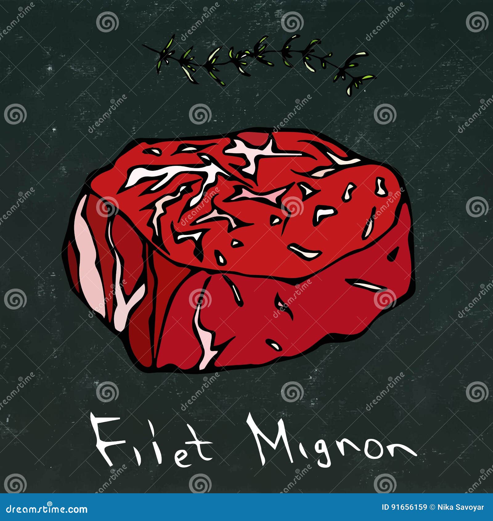 Filet Mignon Steak Cut Vector Isolated on Chalkboard Background. Stock ...