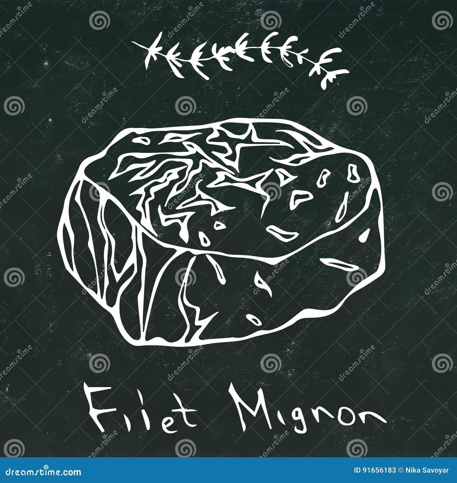 Filet Mignon Steak Cut Vector Isolated On Chalkboard Background Outline ...