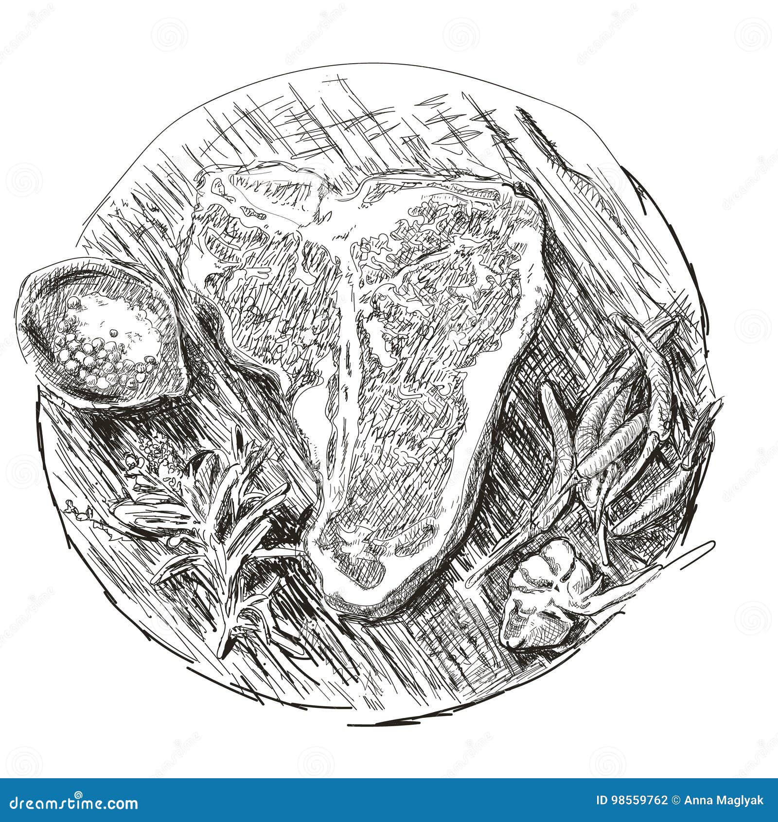 Filete Dibujado Mano Del Ribeye Del Bosquejo Comida Aislada Stock de ...