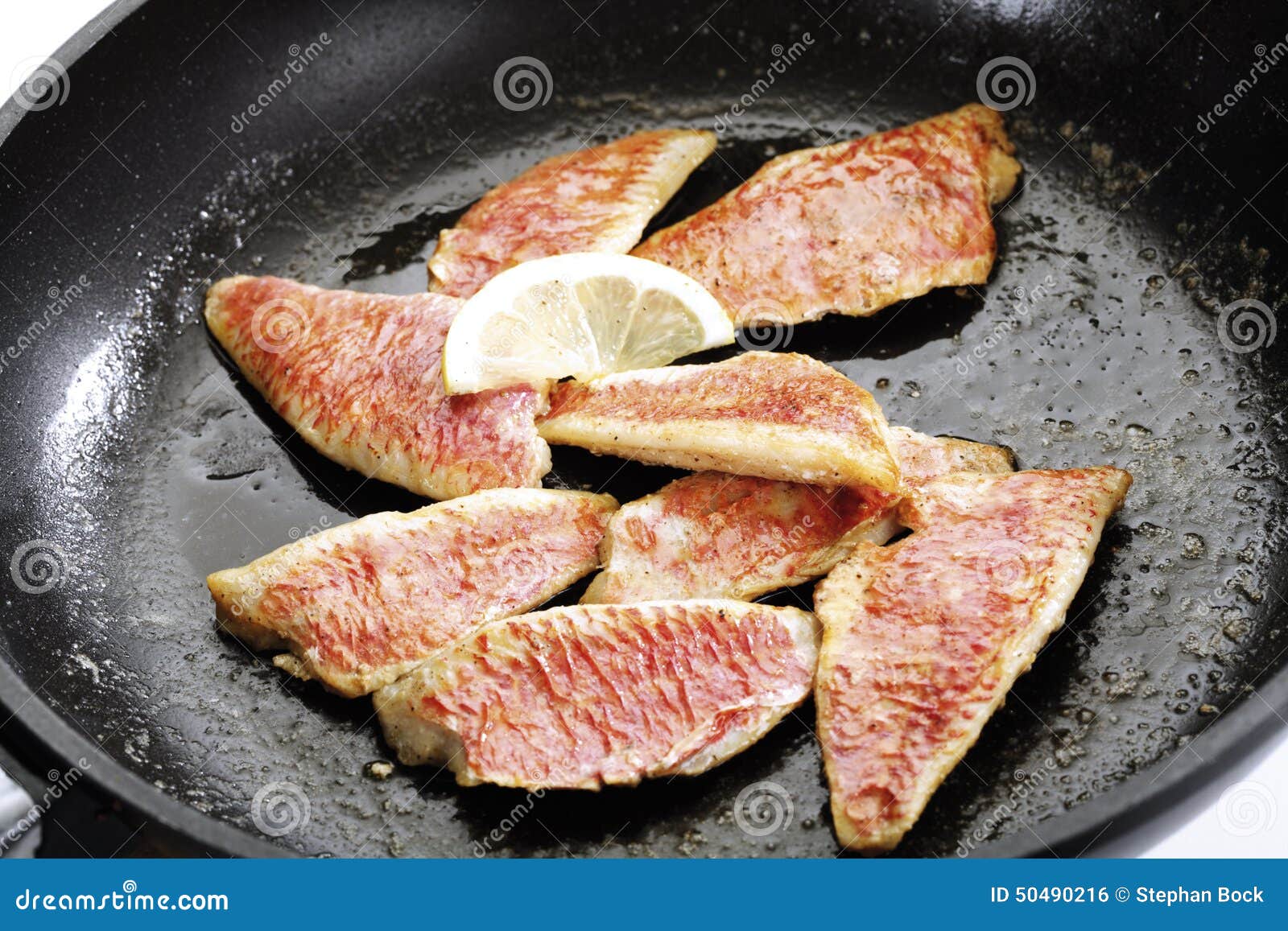 Filets of Sea Barbel in Pan, Close-up Stock Photo - Image of ...