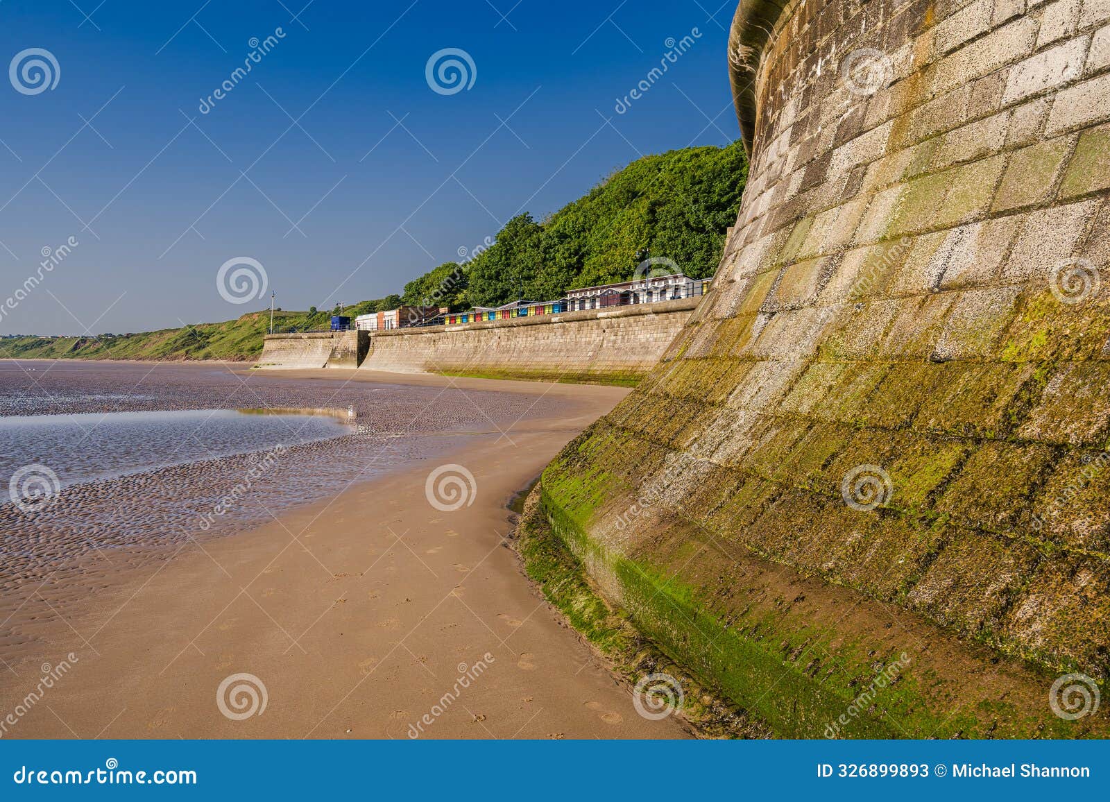 North Yorkshire Coastline - Filey Beach and Sea Wall Stock Image ...