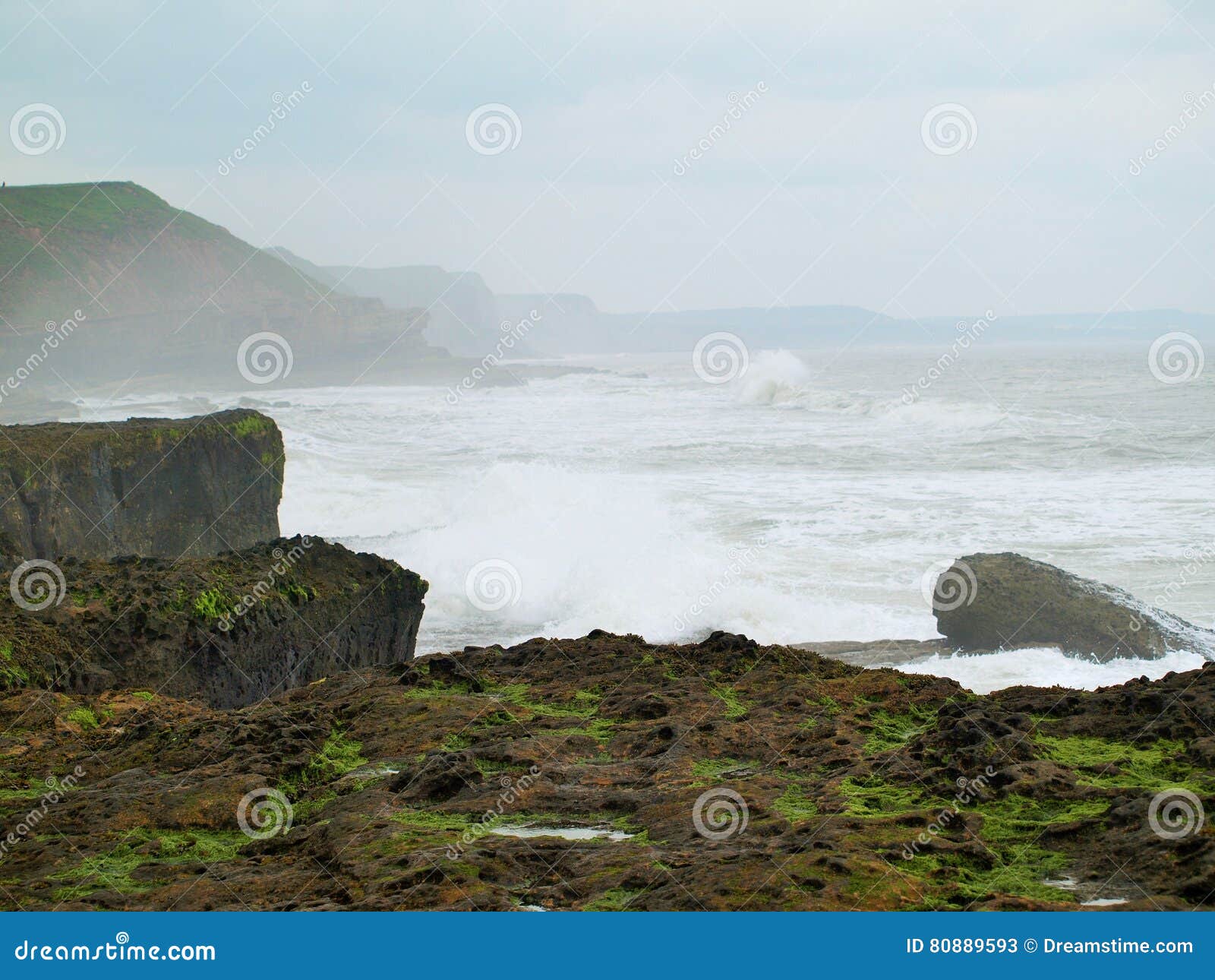 Filey Brig Waves Crashing Over the Rocks Stock Image - Image of walking ...