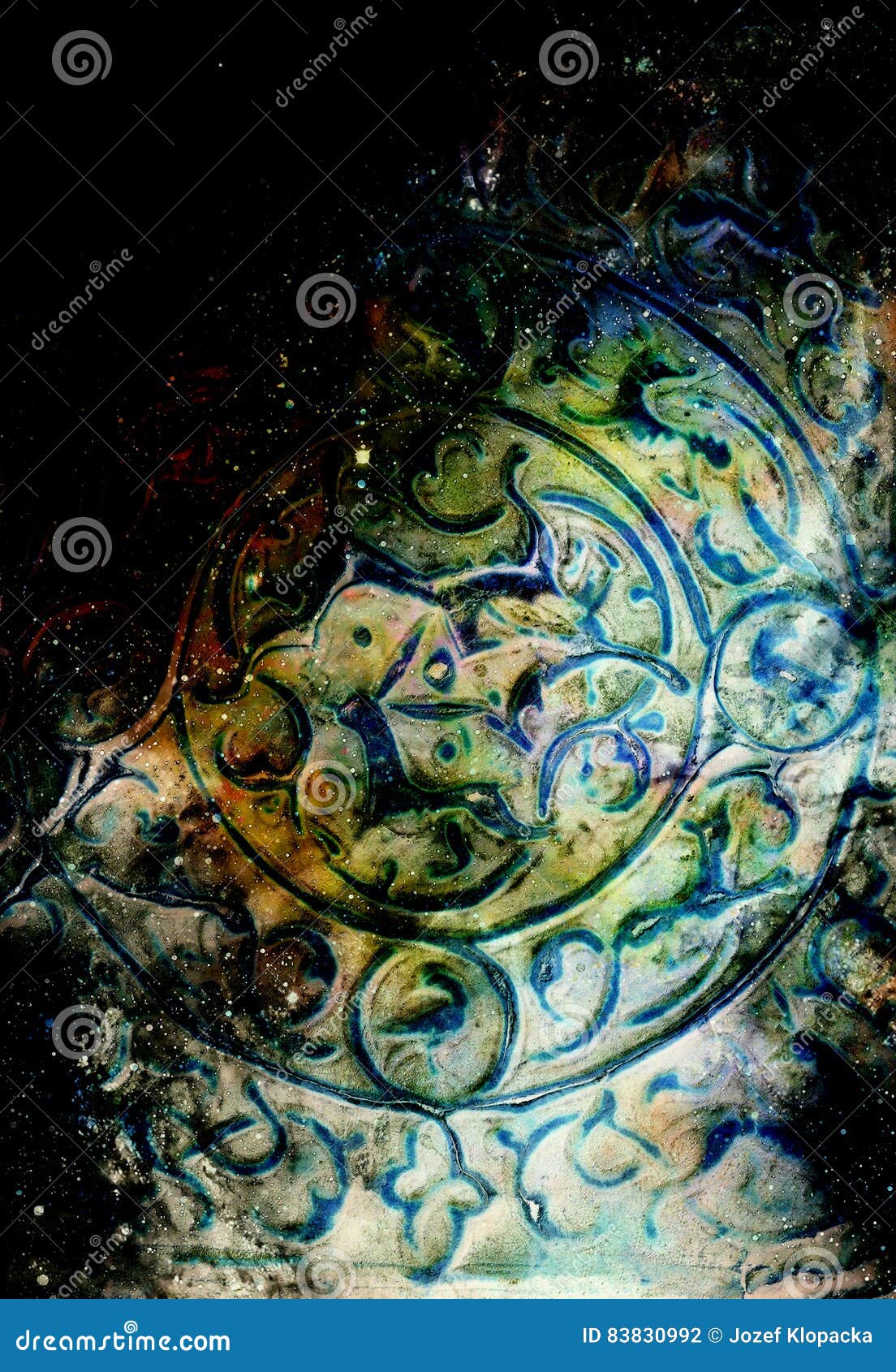 Filigrane Ornamental Structure On Abstract Cosmic Background, Collage ...