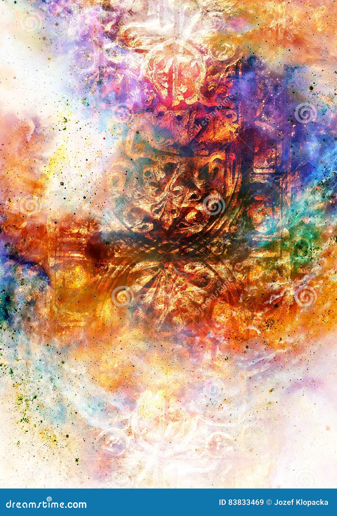 Filigrane Ornamental Structure On Abstract Cosmic Background, Collage ...