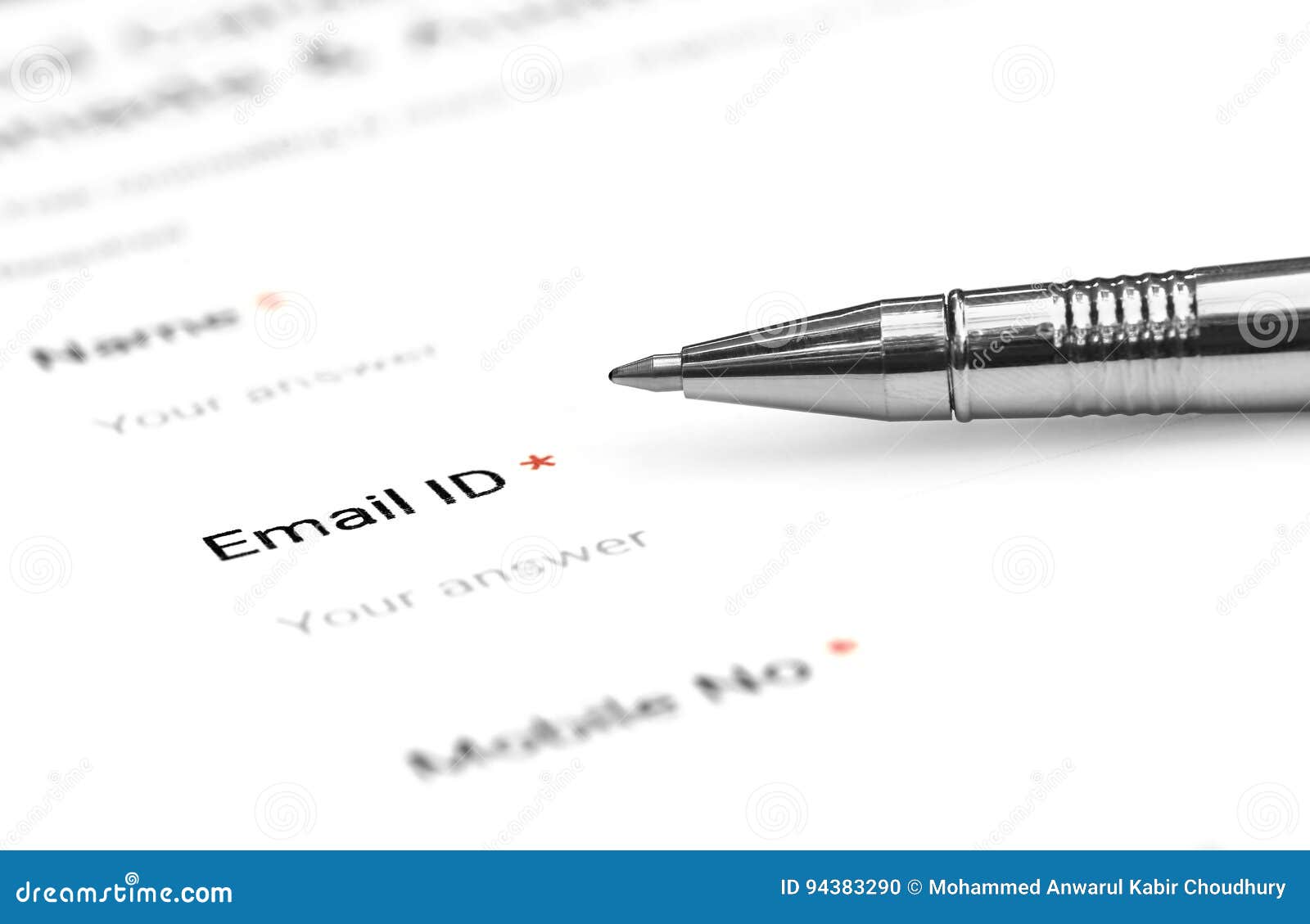 Filing a Form with E Mail ID Stock Photo - Image of detail, application ...