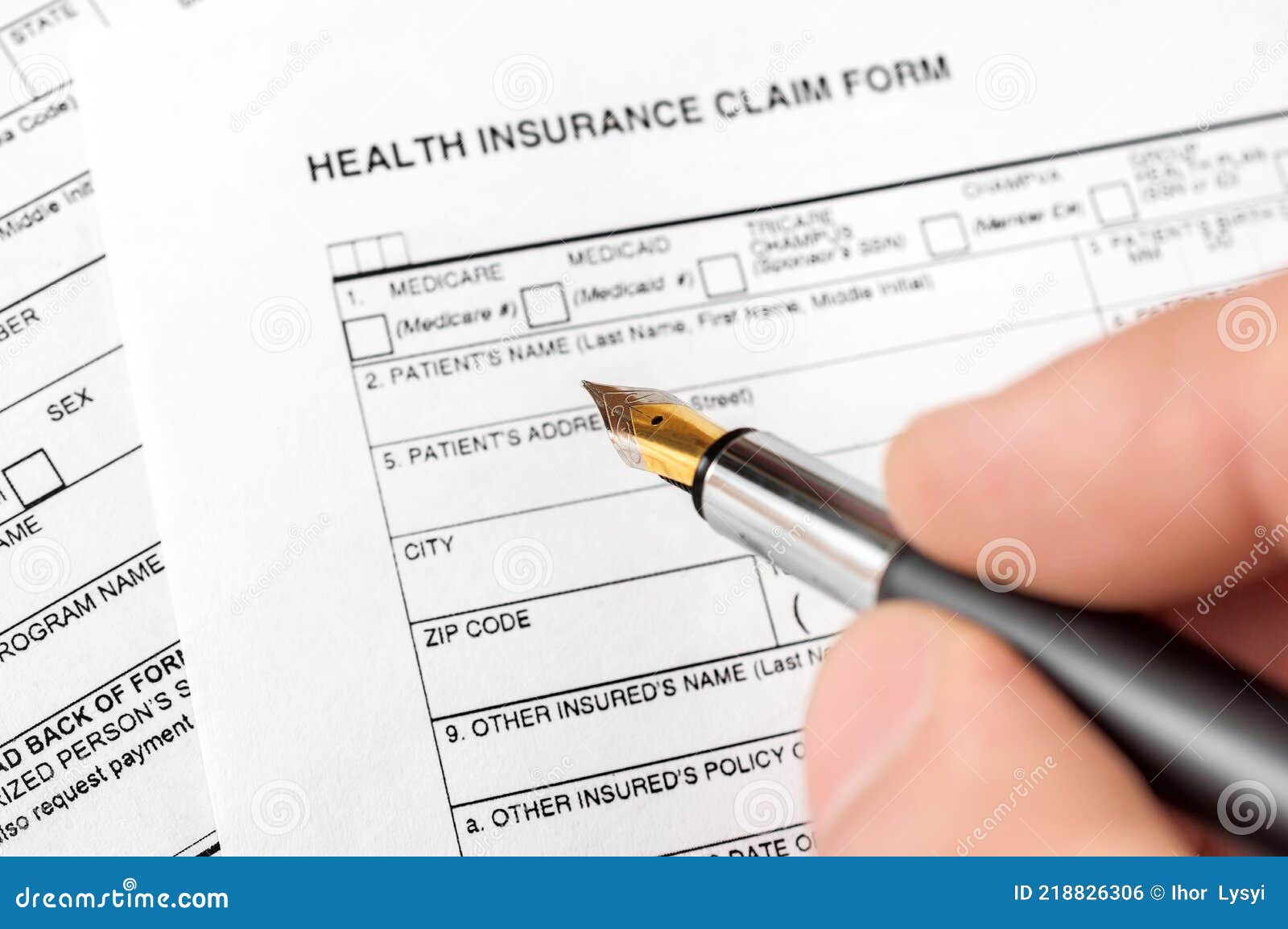 Filing Health Insurance Claim Form. Top View Stock Photo - Image of ...