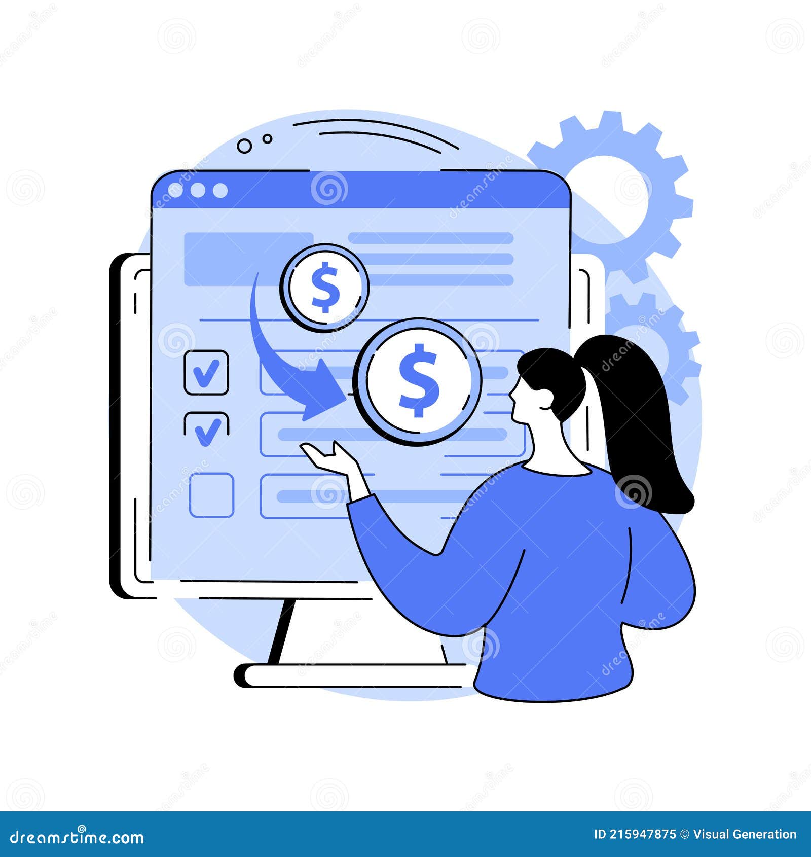 Man Fill Out Online Form. Cartoon Person With Laptop Puts A Mark ...