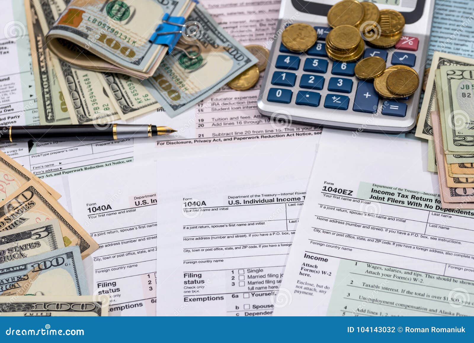 Filing Taxes Form, Money, Calculator and Pen Editorial Photography ...