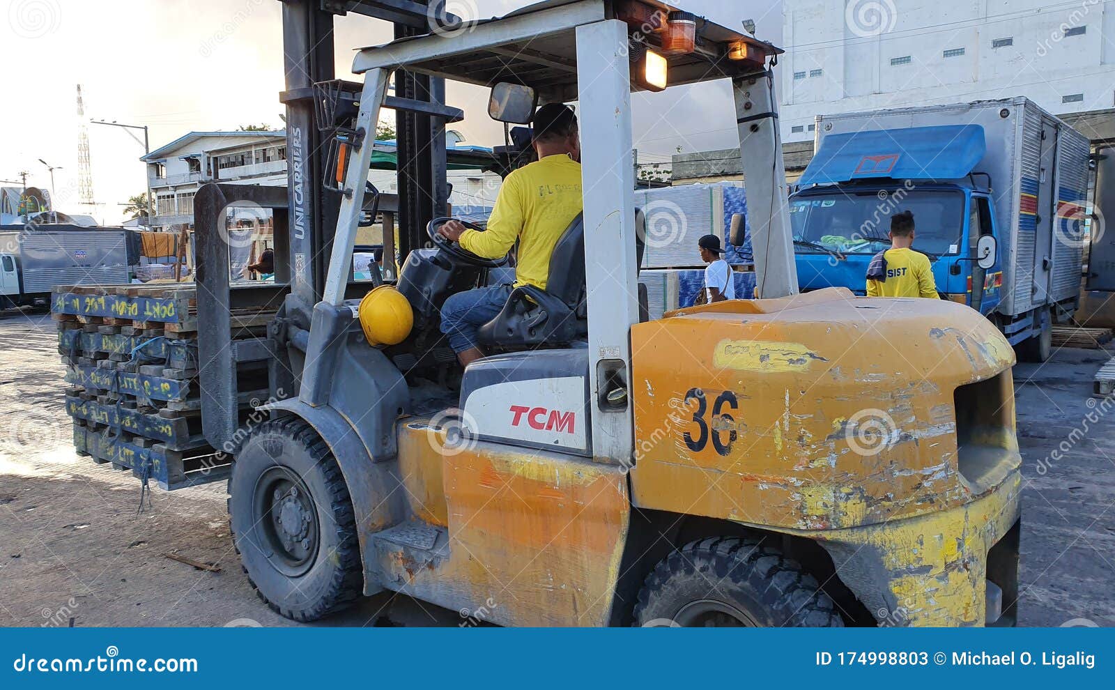 Filipino Crew Loads Cargo Using Forklift In Cebu Port, Philippines ...
