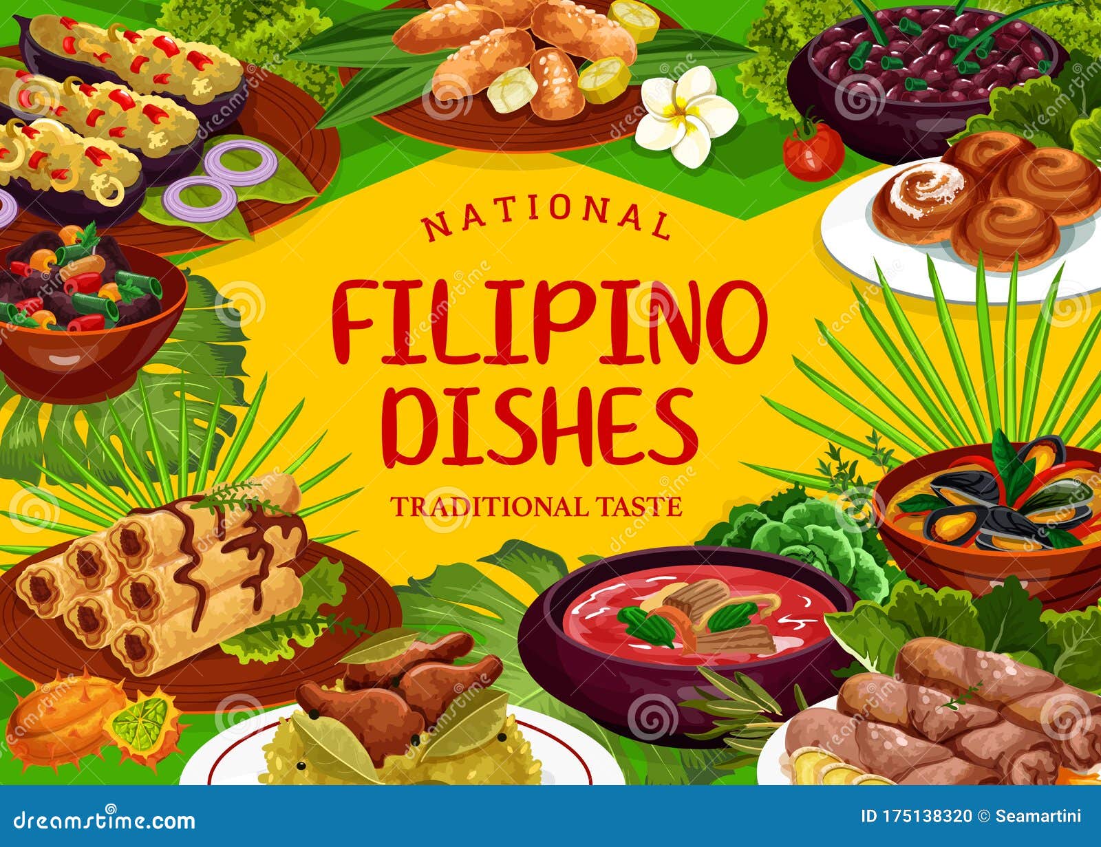 Filipino Cuisine Restaurant Food Dishes Stock Vector Illustration Of