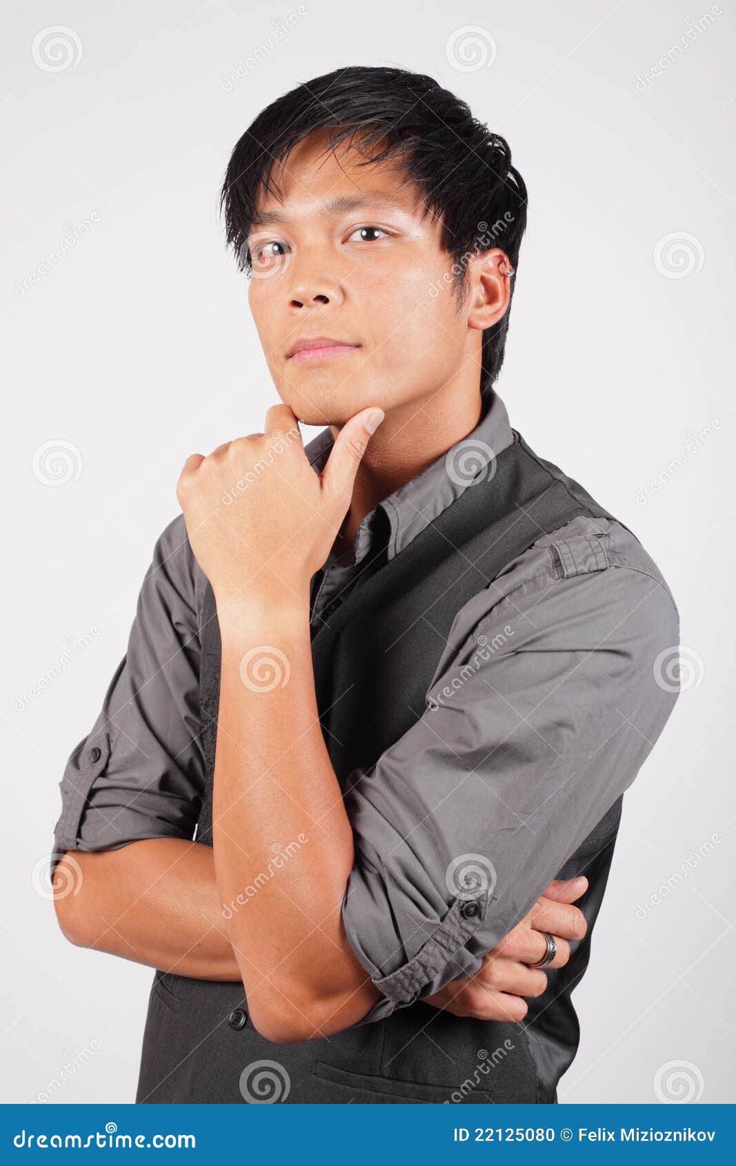 Filipino Man with Hand on Chin Stock Photo - Image of handsome ...