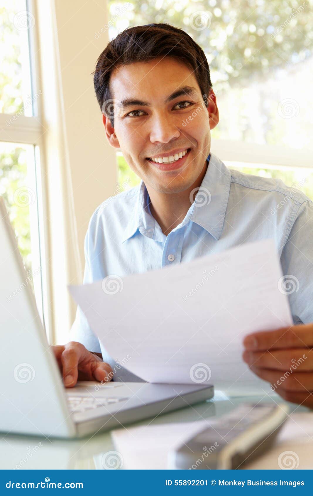 Filipino Man Working at Home Stock Image - Image of happy, computer ...