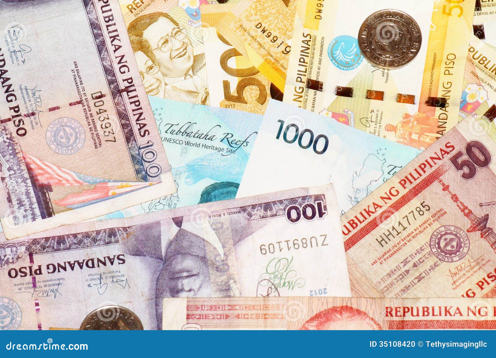 Filipino Peso Bank Notes stock photo. Image of five, money - 35108420