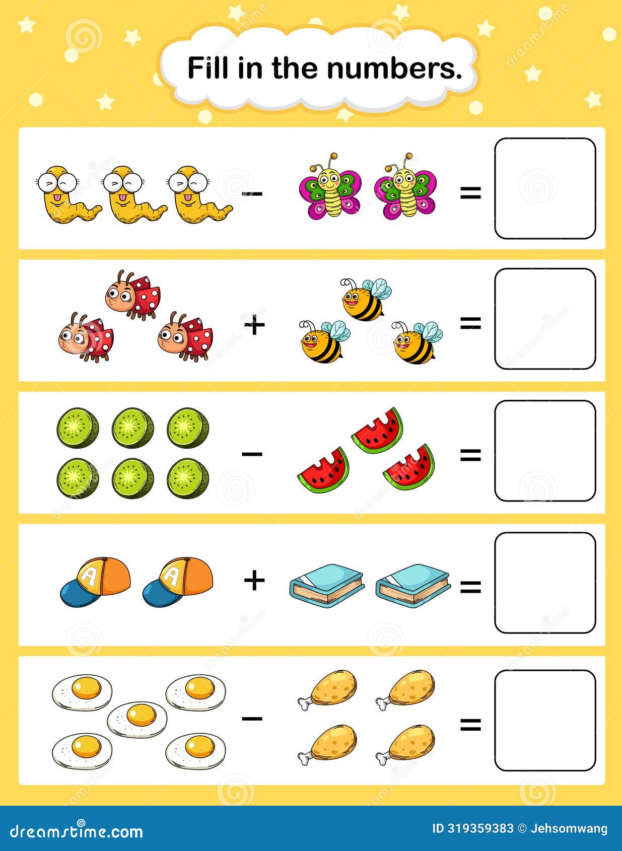 Fill in the Number Education Worksheet for Kids Stock Vector ...