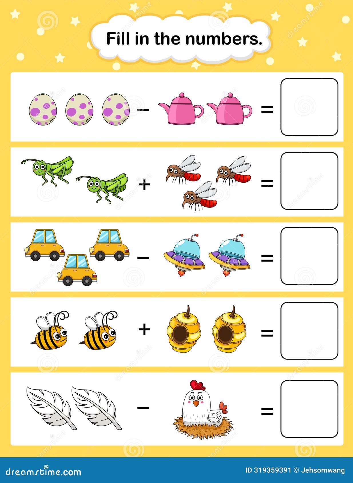 Fill in the Number Education Worksheet for Kids Stock Vector ...