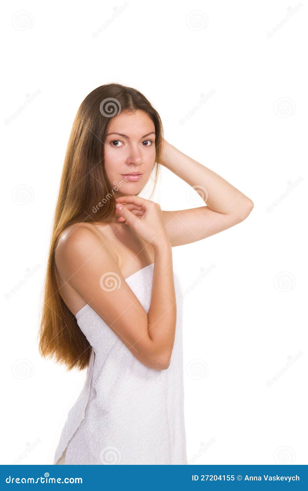 Fille Avec De Longs Poils Et Visage Propre De Peau Image Stock Image